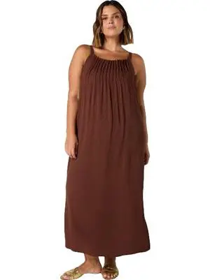 LIVE UNLIMITED Crinkle Strappy Midi Dress - Chocolate