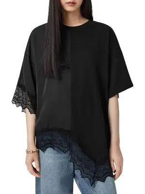 ALLSAINTS Lenny Oversized T-shirt With Lace Trim - Black