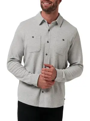 Travis Mathew Waffle Knit Button-up Shirt - Heather Light Grey
