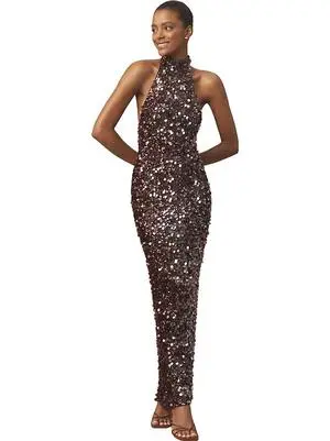 HELSI Louisa Mock-neck Halter Sequin Maxi Dress - Dark Purple