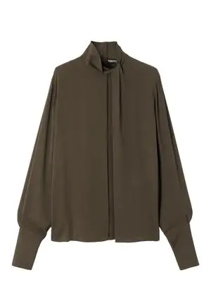 TOM FORD Cutout Draped Pleated Silk-georgette Blouse - Brown