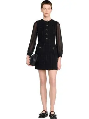 Sandro Long-sleeved Tweed Mini Dress - Black