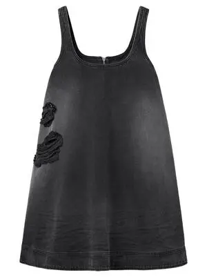 Simone Rocha Distressed Embellished Denim Mini Dress - Black