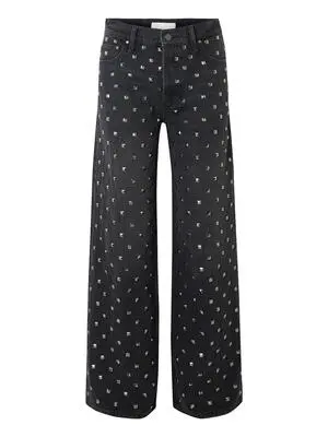 MOTHER The Smoothie Sneak Studded High-rise Wide-leg Recycled Jeans - Black