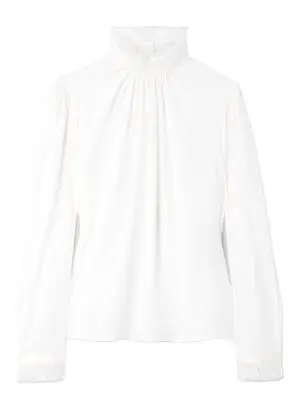 Alexander McQueen Ruffled Lace-trimmed Silk Crepe De Chine Blouse - Ivory