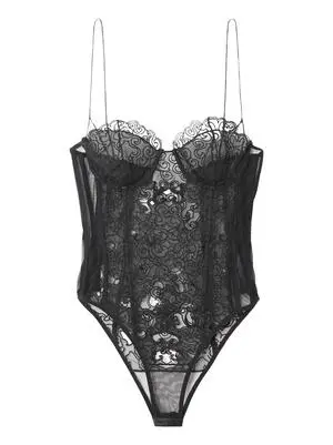 Gabriela Hearst Bellarose Mesh-trimmed Silk-lace Bodysuit - Black