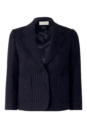 Dries Van Noten Cropped Pinstriped Wool Blazer - Blue