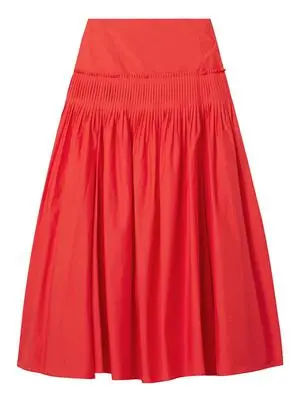 Theory Pintucked Pleated Cotton-blend Poplin Midi Skirt - Red