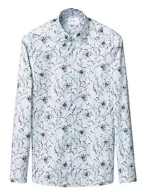 Eton Floral-print Slim-fit Cotton-twill Shirt - Light Blue
