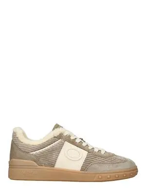 Valentino Garavani Corduroy And Suede Low-Top Trainers Taupe Comb