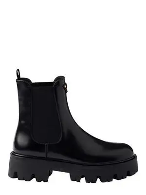 PRADA Brand-Plaque Leather Ankle Boots