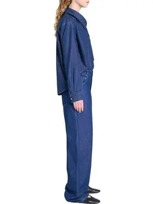 TWP Cotton Denim Shirt With Asymmetric Collar - Dkgray