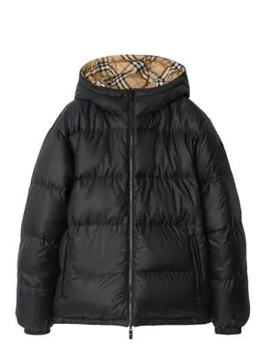 Burberry Reversible Check Hooded Puffer Jacket - Sand Beige