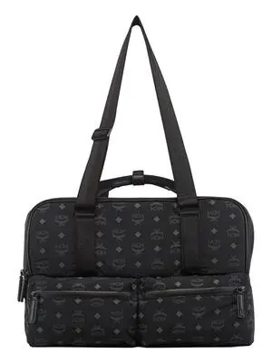 Mcm Pet Carrier In Monogram Nylon And Leather - Black