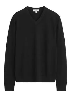 Cos Slim Merino Wool V-neck Sweater - Black