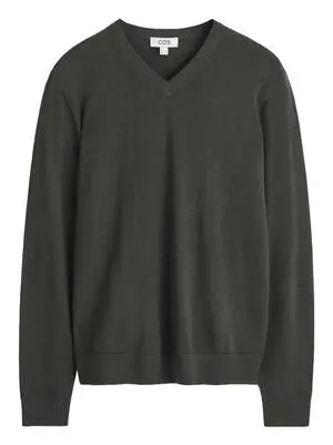 Cos Slim Merino Wool V-neck Sweater - Green
