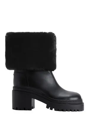 GIUSEPPE ZANOTTI Leather Ankle Boots With Fur Cuff - Black