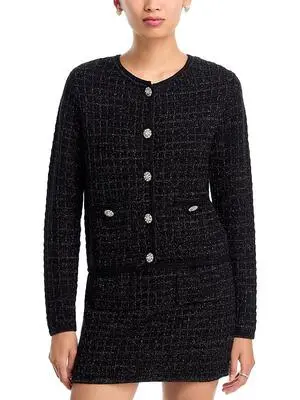Aqua Crystal Button Cardigan Sweater - Black