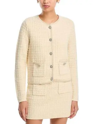 Aqua Crystal Button Cardigan Sweater - Tan