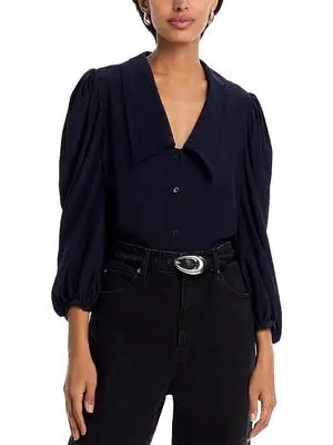 FRAME The Silk Long Sleeve Sailor Blouse - Navy