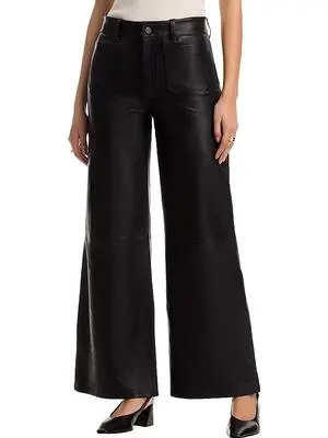 FRAME Le Slim Palazzo Modernist Pocket Leather Pants - Black