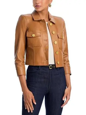 L'Agence Kumi Cropped Leather Jacket - Soft Cognac
