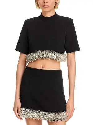 Simkhai Jalen Fringe Hem Cropped Top - Black