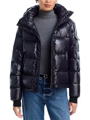Aqua Gloss Puffer Jacket With Hood - Jet