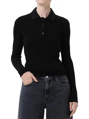 AGOLDE Amos Polo Collar Top - Black