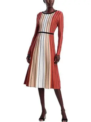 T Tahari Long Sleeve Color Block Stripe Dress - Canyon Rock
