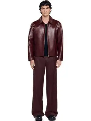 Sandro Classic Zip-up Leather Jacket - Cognac