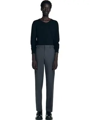 Sandro Virgin Wool Suit Trousers Heather Charcoal