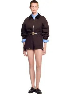 Sandro Cropped Dual-fabric Jacket - Brown