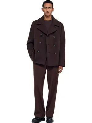 Sandro Double-breasted Wool Pea Coat - Chocolate