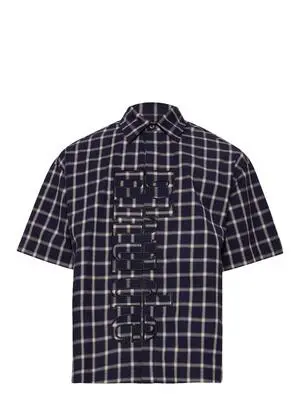 Rhude Center Logo Button Up Shirt Navy And White - Blue