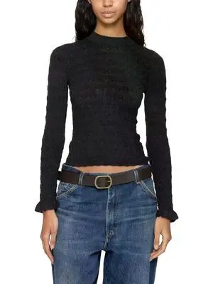 Sea Ruby Textured Ruffled Sleeve Sweater Black