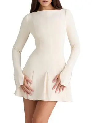 House Of Cb Francesca Long Sleeve Godet Hem Mini Dress - Vintage Cream