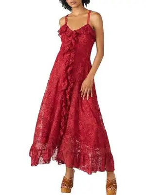 Steve Madden Irisia Ruffle Lace Maxi Dress - Purple Wine