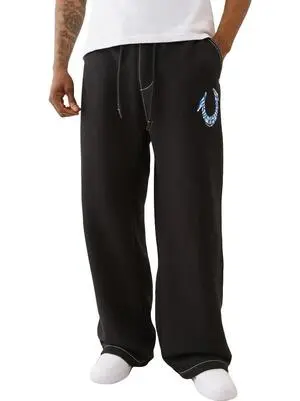 True Religion Painted Horseshoe Baggy Big T Sweatpants - Jet Black