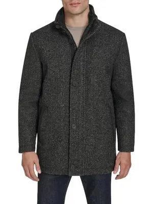 Andrew Marc Dorsey Plaid Wool Blend Car Coat - Black