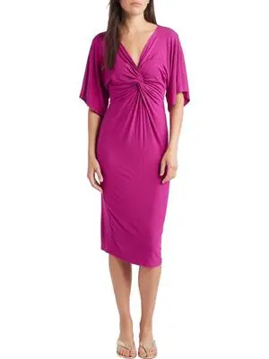 Loveappella Twist Front Knit Midi Dress - Magenta
