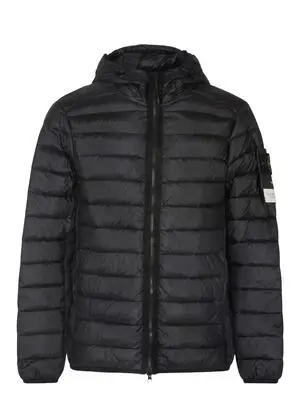 Stone Island Hooded Quilted Coat - Black
