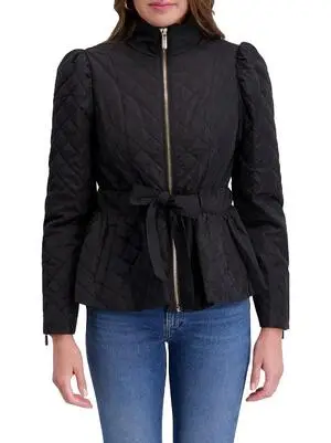 Kensie Quilted Peplum Jacket - Black