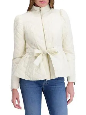 Kensie Quilted Peplum Jacket - Ivory