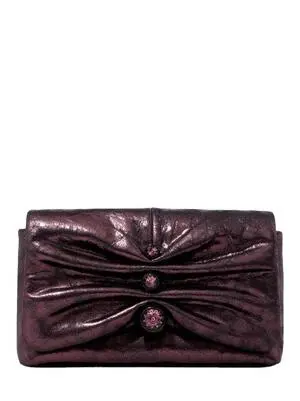Alexis Bittar Ruched Crystal Metallic Leather Clutch - Dark Plum