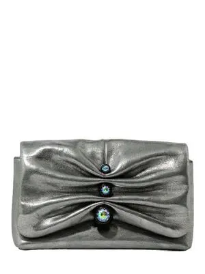 Alexis Bittar Ruched Crystal Metallic Leather Clutch - Graphite Green