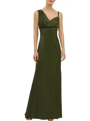 KAY UNGER Pia Asymmetric Sleeveless Gown - Pesto