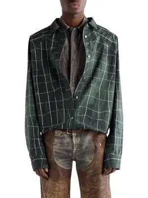 Acne Studios Sayer Painted Check Papery Cotton Poplin Layered Button-up Shirt - Green/grey