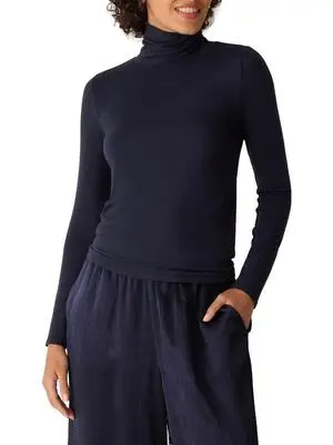 Eileen Fisher Turtleneck Stretch Organic Cotton Blend Top - Ink