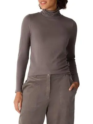 Eileen Fisher Turtleneck Stretch Organic Cotton Blend Top - Rye